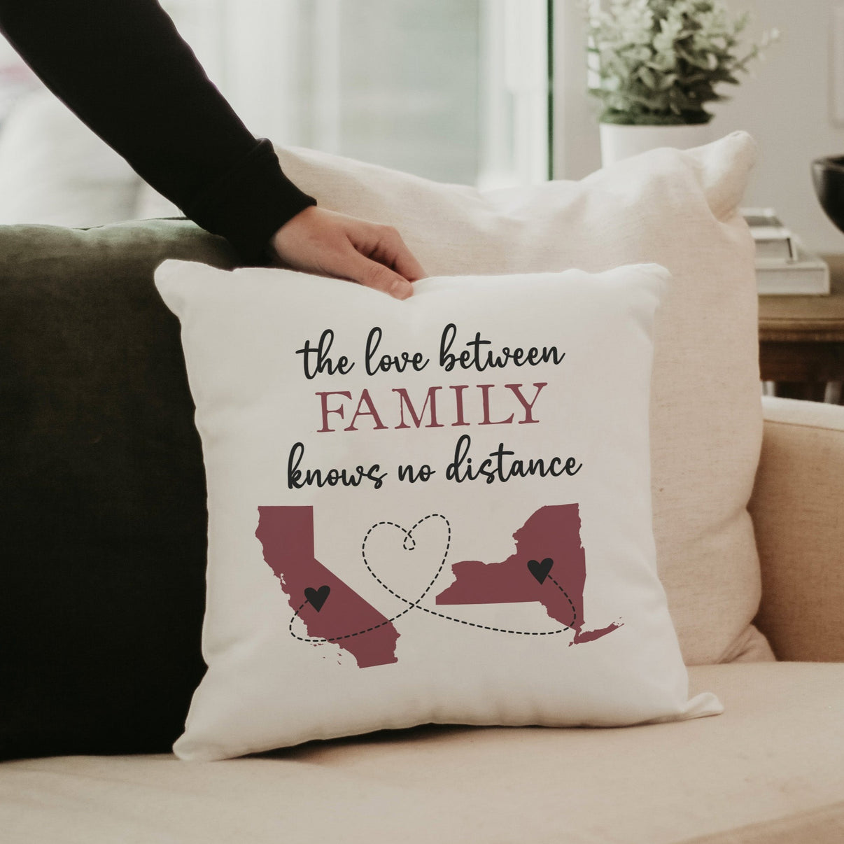 Personalized State Long Distance Family Pillow – Canary Road